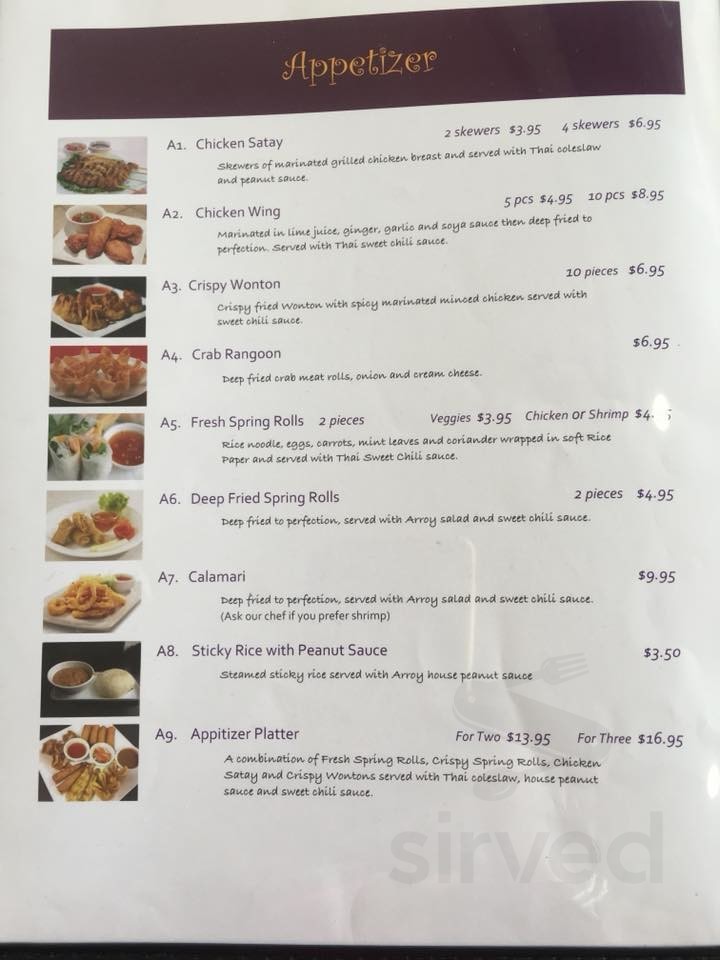 Menu - Concord ON's Arroy Thai Restaurant | Sirved
