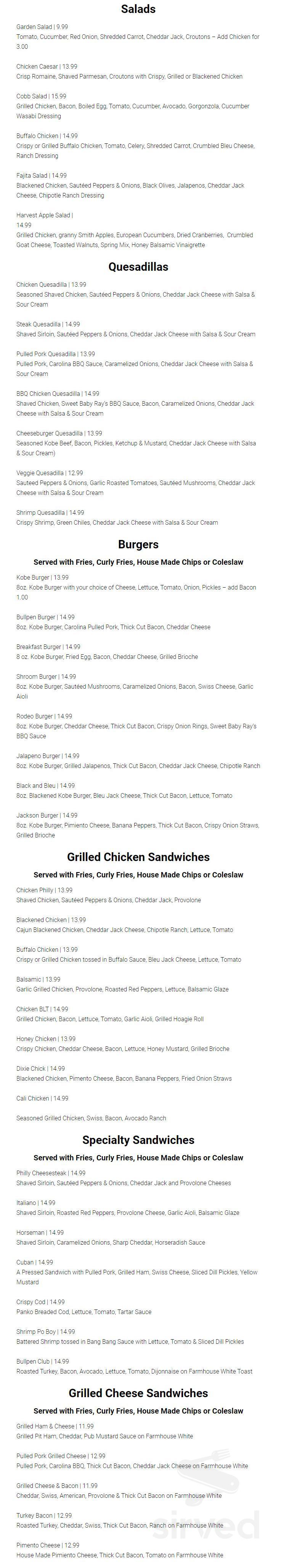 Bullpen Tavern menus in Glens Falls, New York, United States