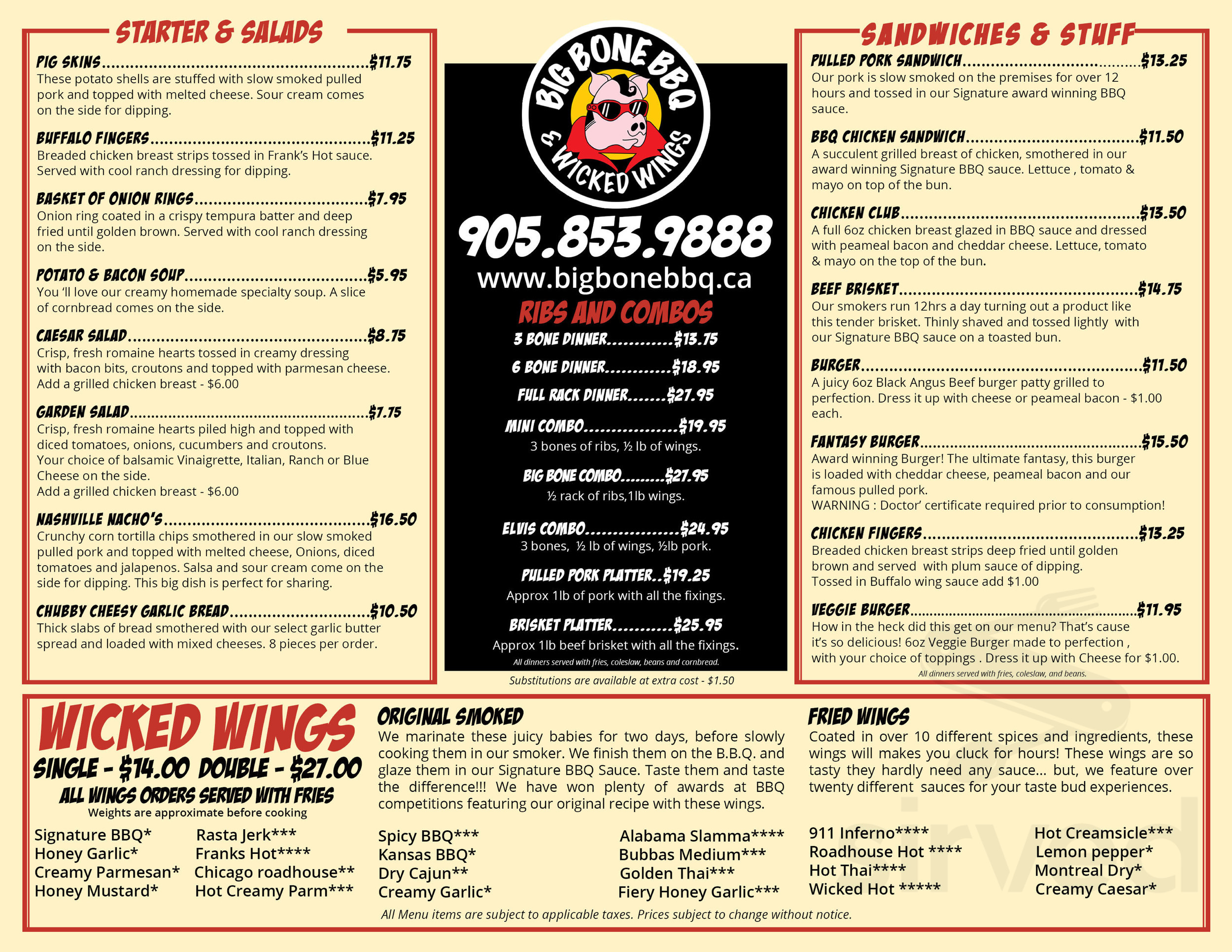 Big Bone BBQ Menu In Newmarket Ontario Canada Big Bone BBQ Menu In Newmarket Ontario Canada