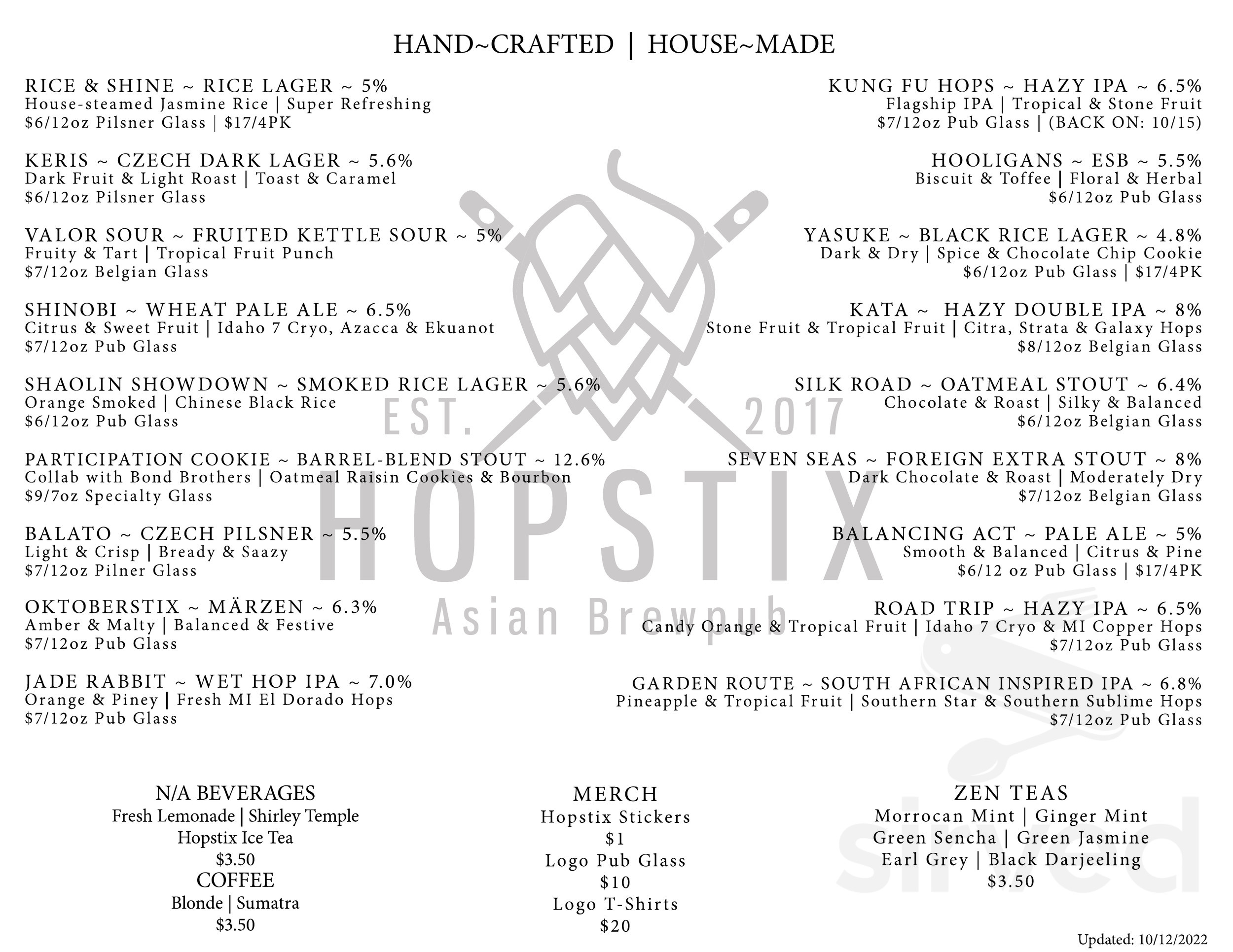 Hopstix menu in Chamblee, Georgia, USA