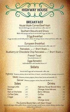 Highway House menu in Chicago, Illinois, USA