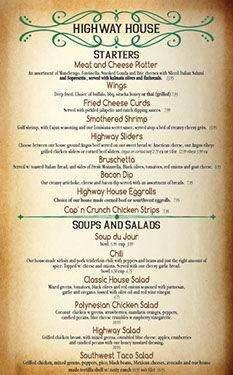 Highway House menu in Chicago, Illinois, USA