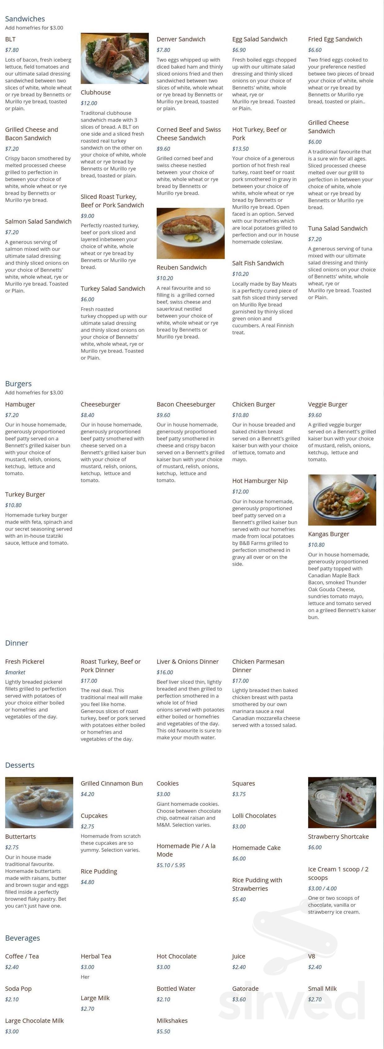 Menu - Thunder Bay ON's Kangas Sauna | Sirved