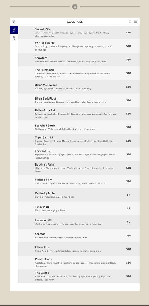 Babs' Underground menu in Ann Arbor, Michigan, USA