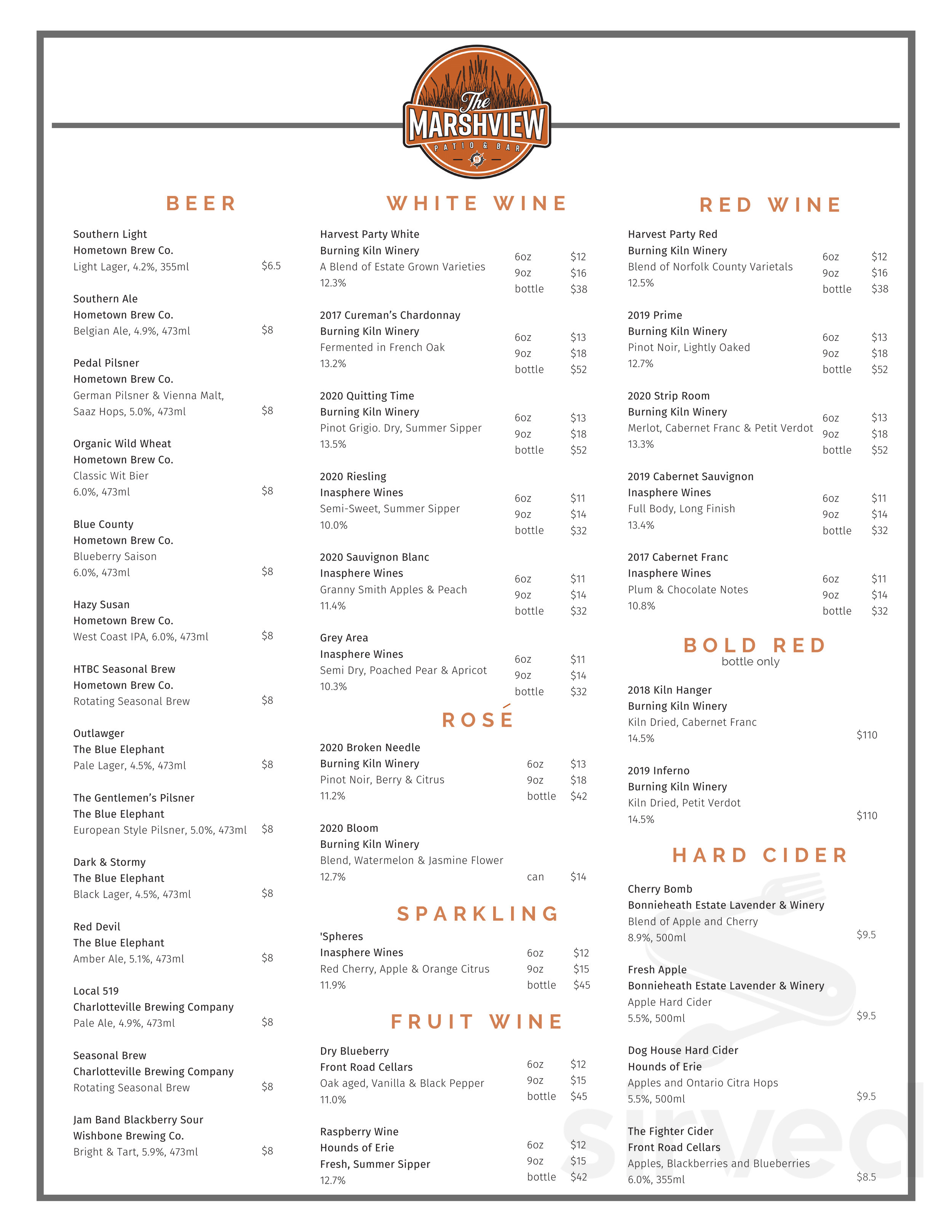 Menu for Marshview Patio & Bar at Long Point Eco-Adventures in St ...