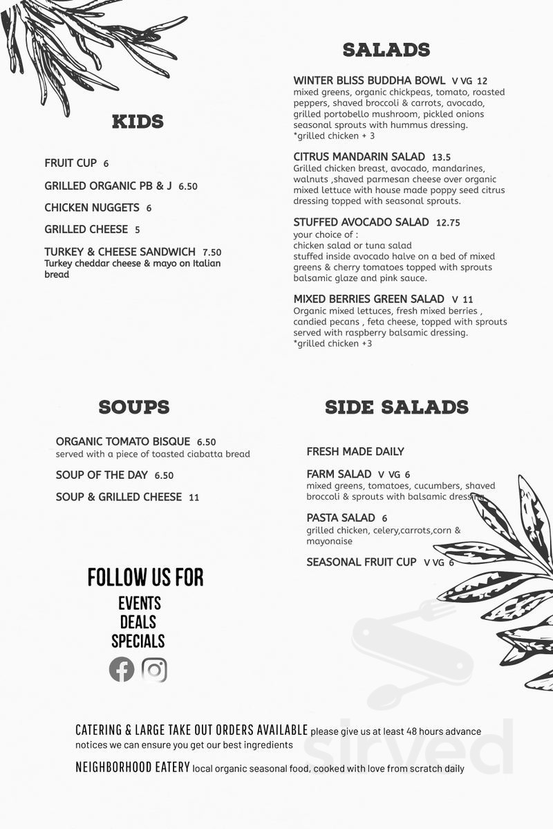 Menu for Botanic Café in Leonardtown, MD | Sirved