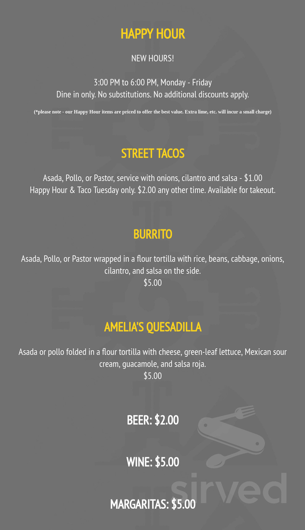 Amelia’s Food Cart menus in Portland, Oregon, United States