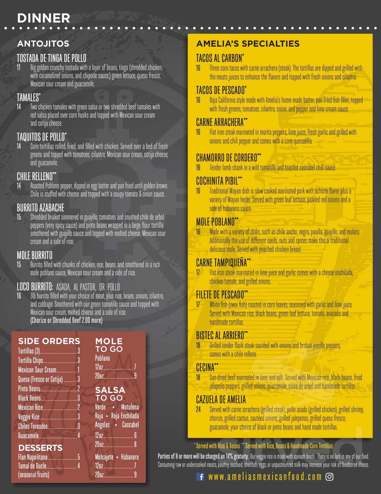 Amelia’s Food Cart menus in Portland, Oregon, United States