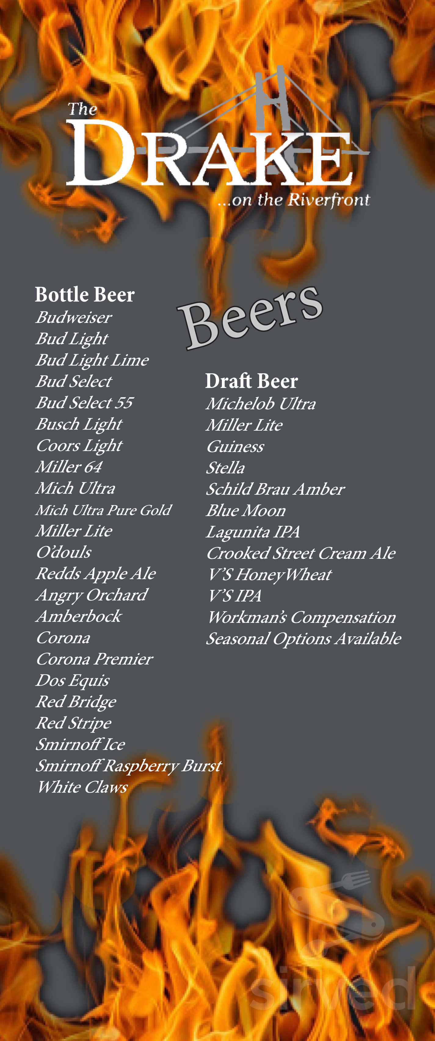 Menu for The Drake in Burlington, IA | Sirved