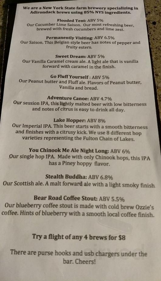 Fulton Chain Craft Brewery menus in Old Forge, New York, United States