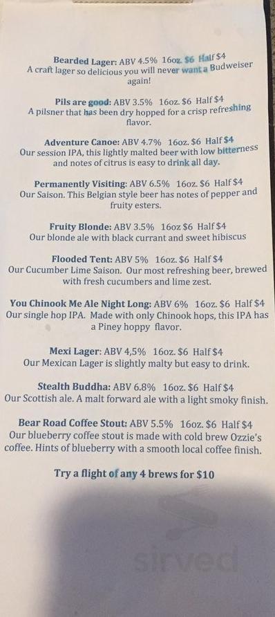 Fulton Chain Craft Brewery menus in Old Forge, New York, United States