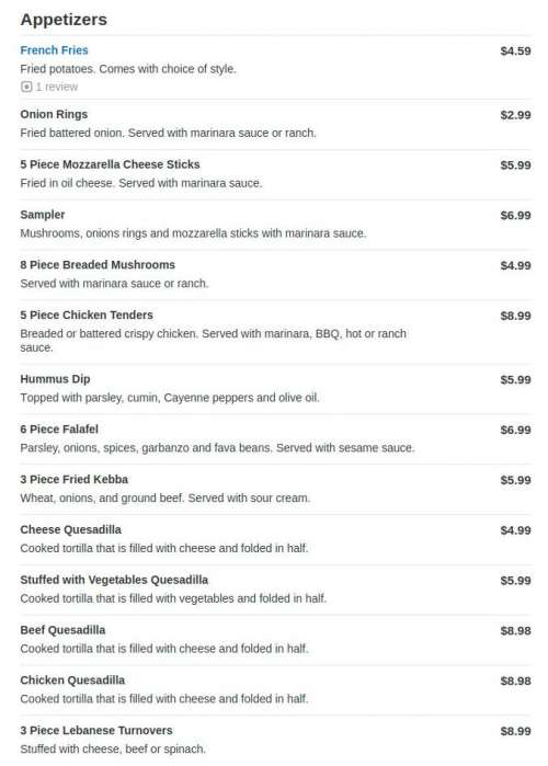5 Points Cafe menu in Xenia, Ohio, USA