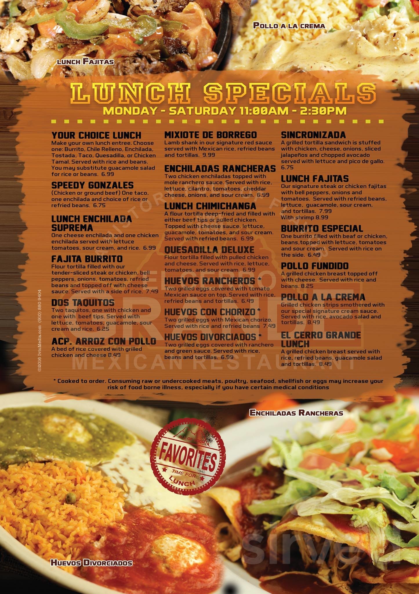Menu - Myrtle Beach SC's El Cerro Grande | Sirved
