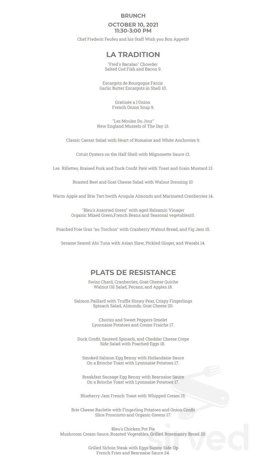 Bleu menus in Mashpee, Massachusetts, United States