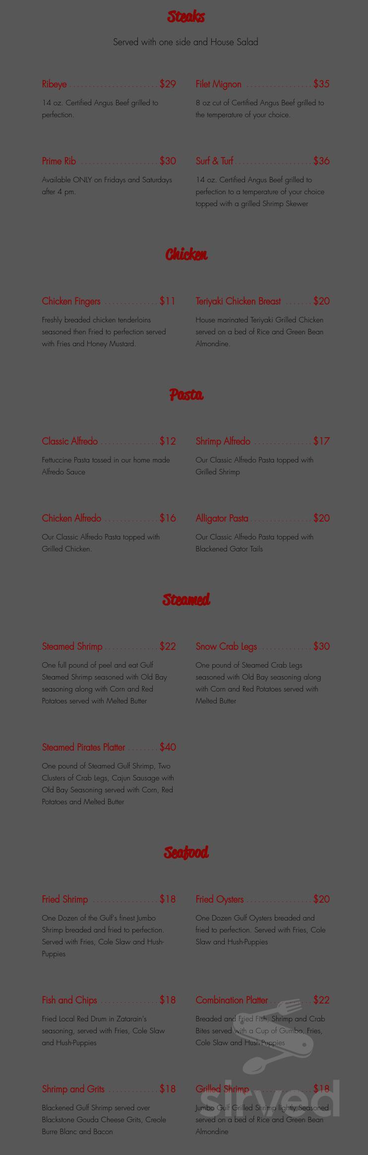 The Club at Live Bait menu in Orange Beach, Alabama, USA