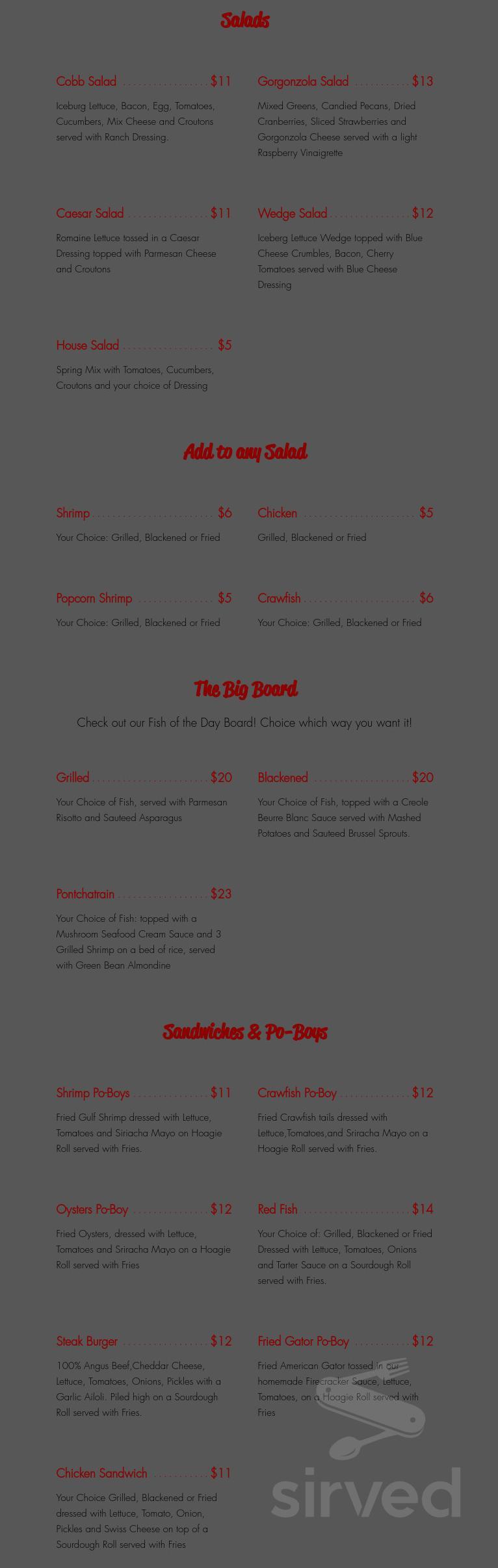 The Club at Live Bait menu in Orange Beach, Alabama, USA