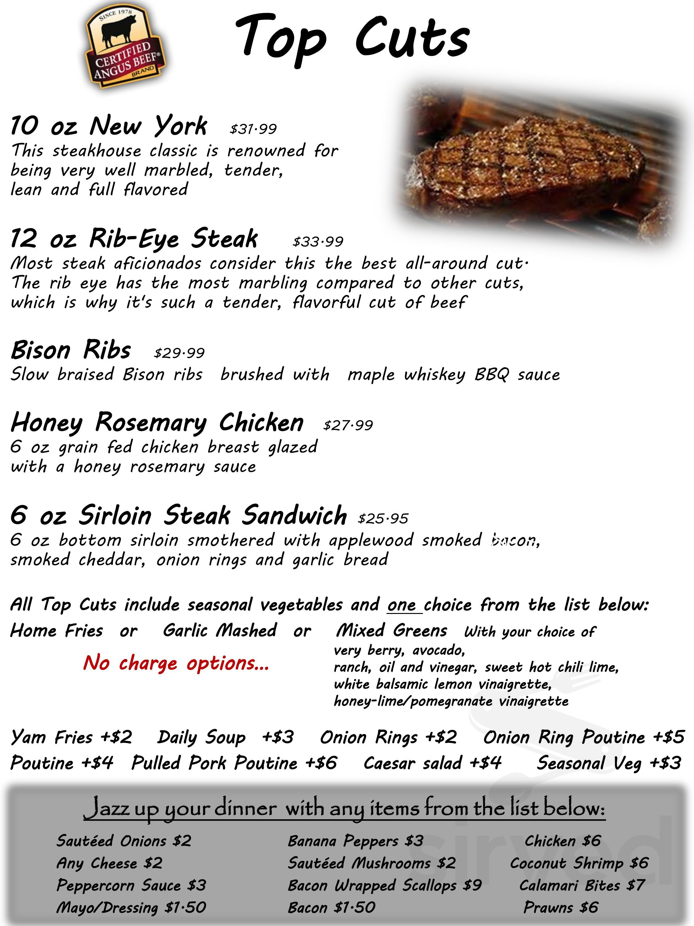 The Wolf's Den menu in Golden, British Columbia, Canada