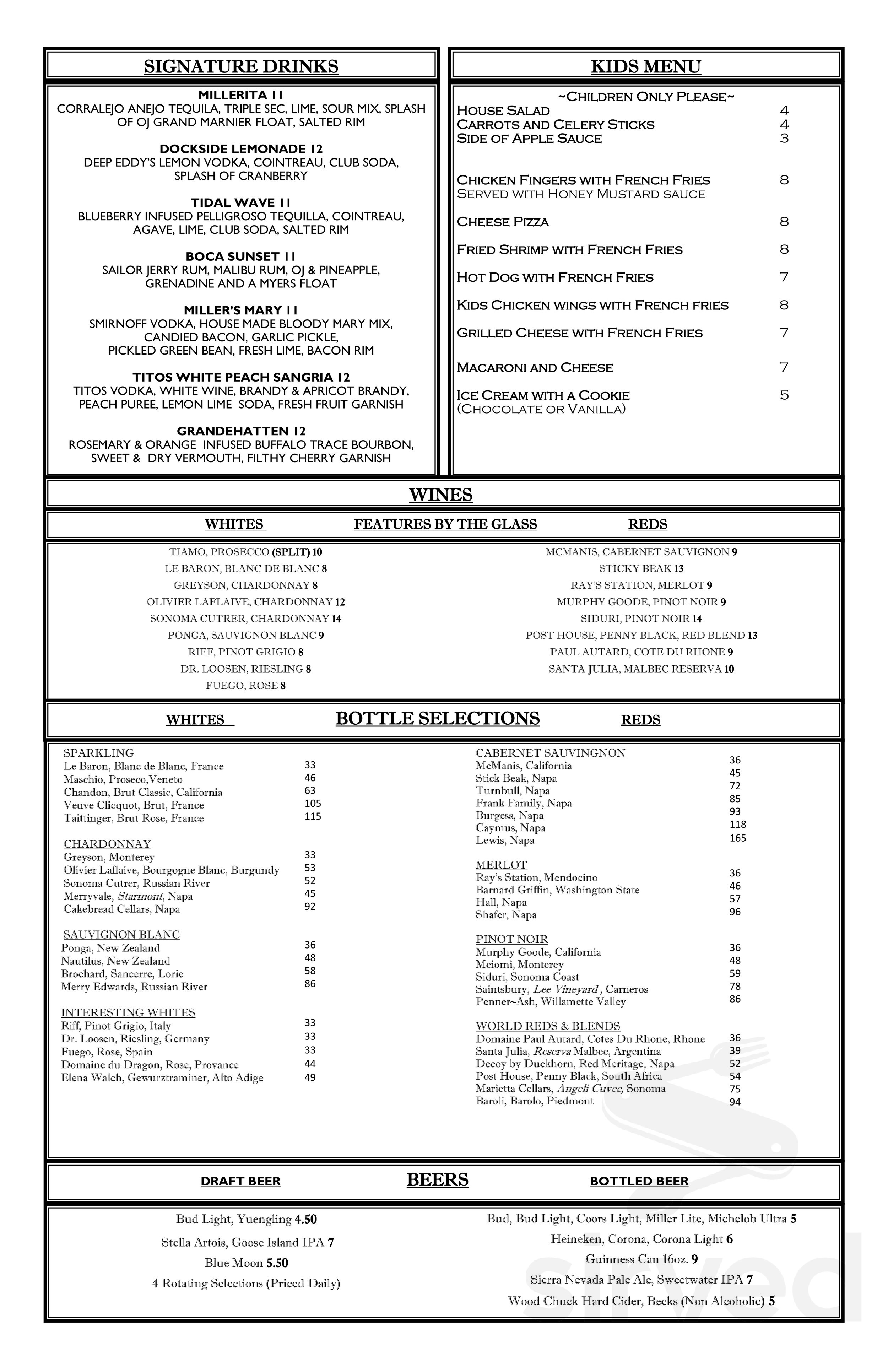 Eagle Grille and Miller's Dockside menu in Boca Grande, Florida, USA