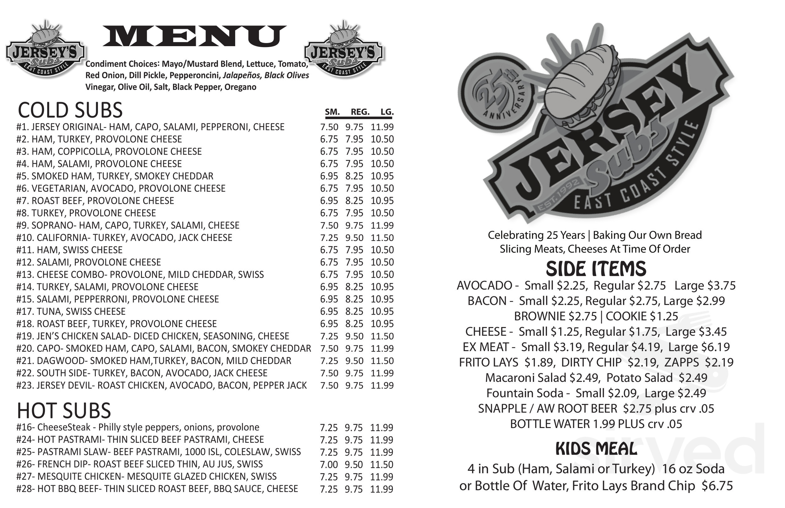 Jerseys Original Subs menu in Sand City, California, USA