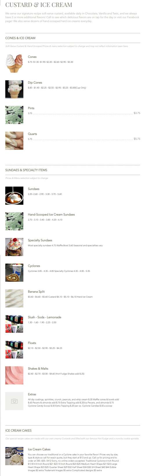 Durbin Magic Freeze menu in Barberton, Ohio, USA