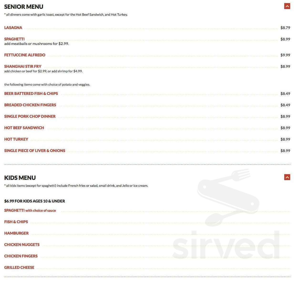 Menu for Johnny's Restaurant in Aylmer, ON | Sirved