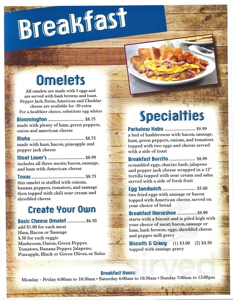 Menu for Parkview Inn in Bloomington, IL | Sirved