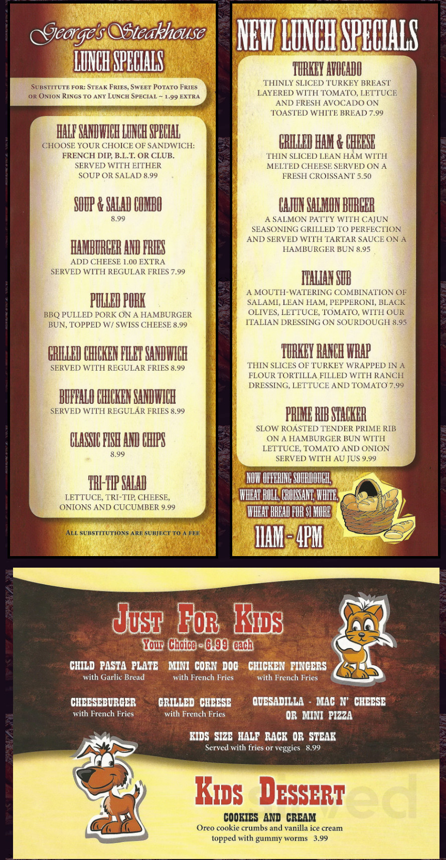 George's Steakhouse Bar & Grill menu in Modesto, California, USA