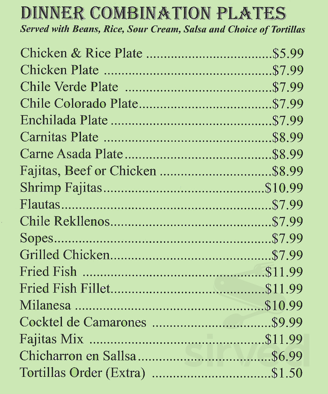 El Rincon Taco Shop menu in Modesto, California, USA