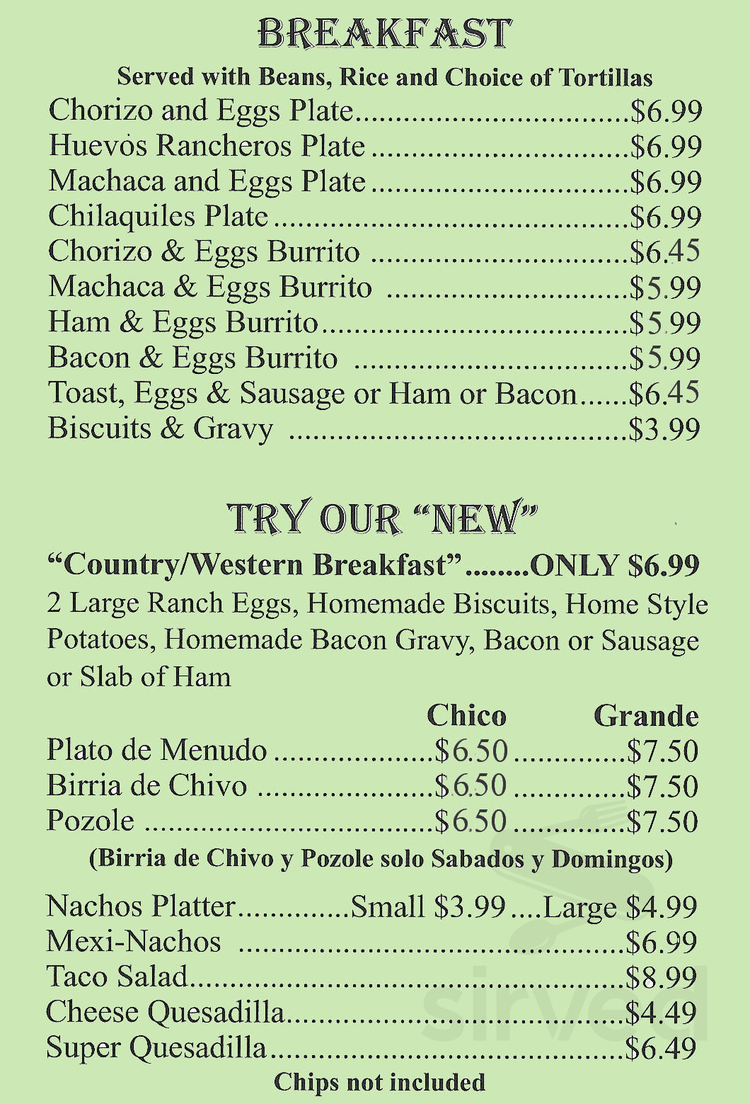 El Rincon Taco Shop menu in Modesto, California, USA