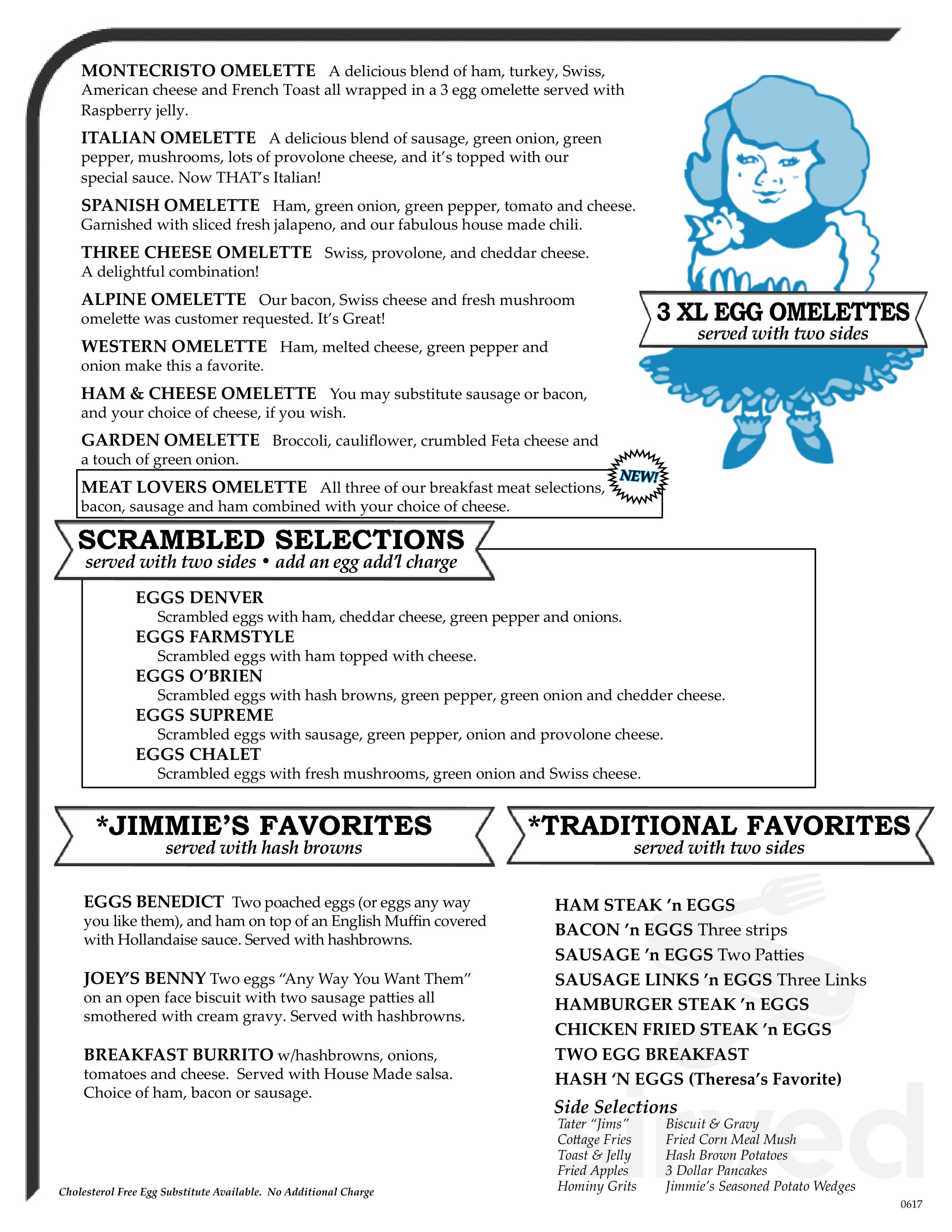 Jimmie's Diner menu in Wichita, Kansas, USA