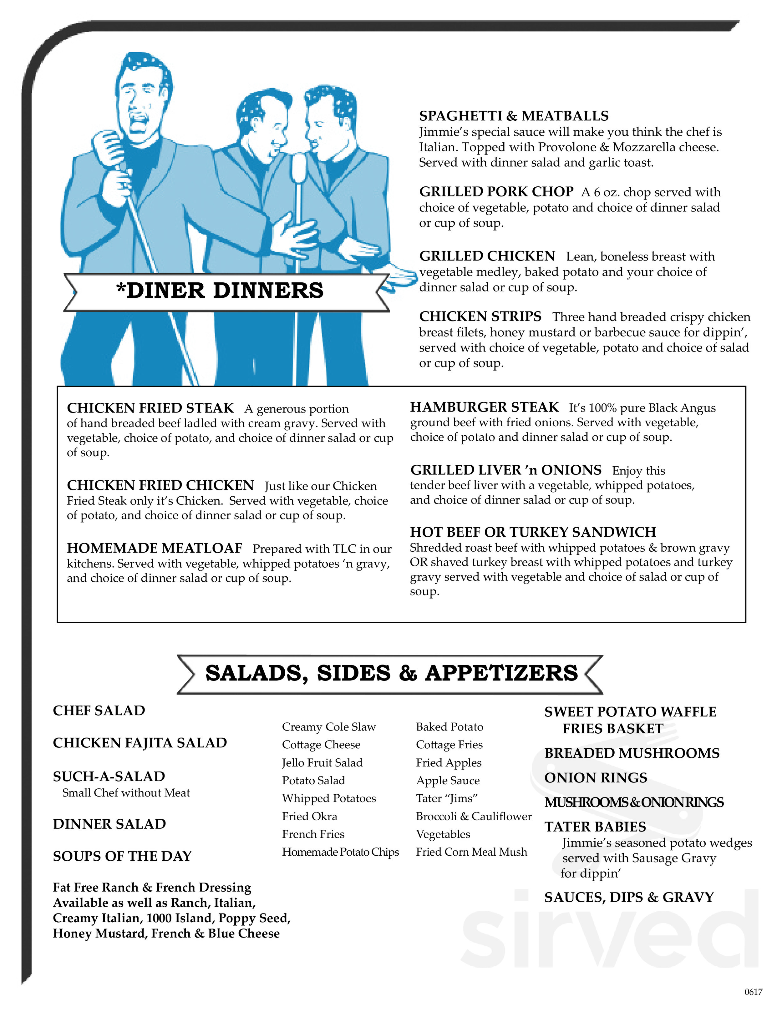 Jimmie's Diner menu in Wichita, Kansas, USA