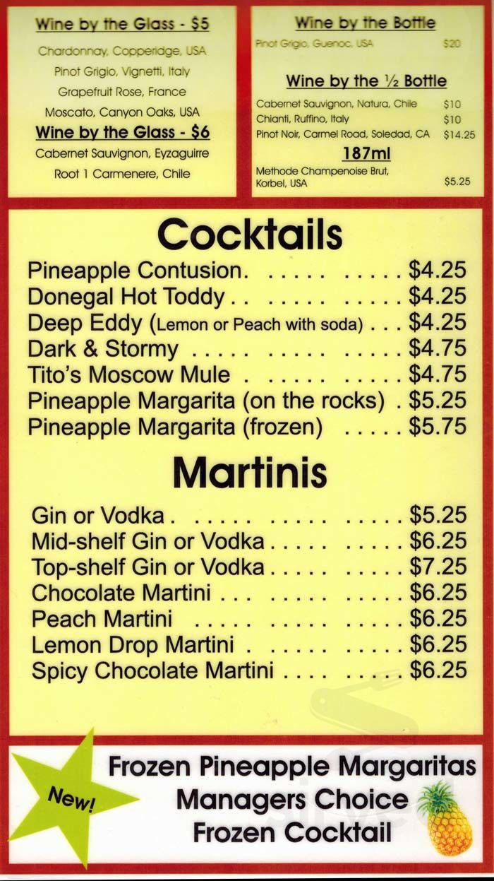 Esquire Lounge menu in Champaign, Illinois, USA