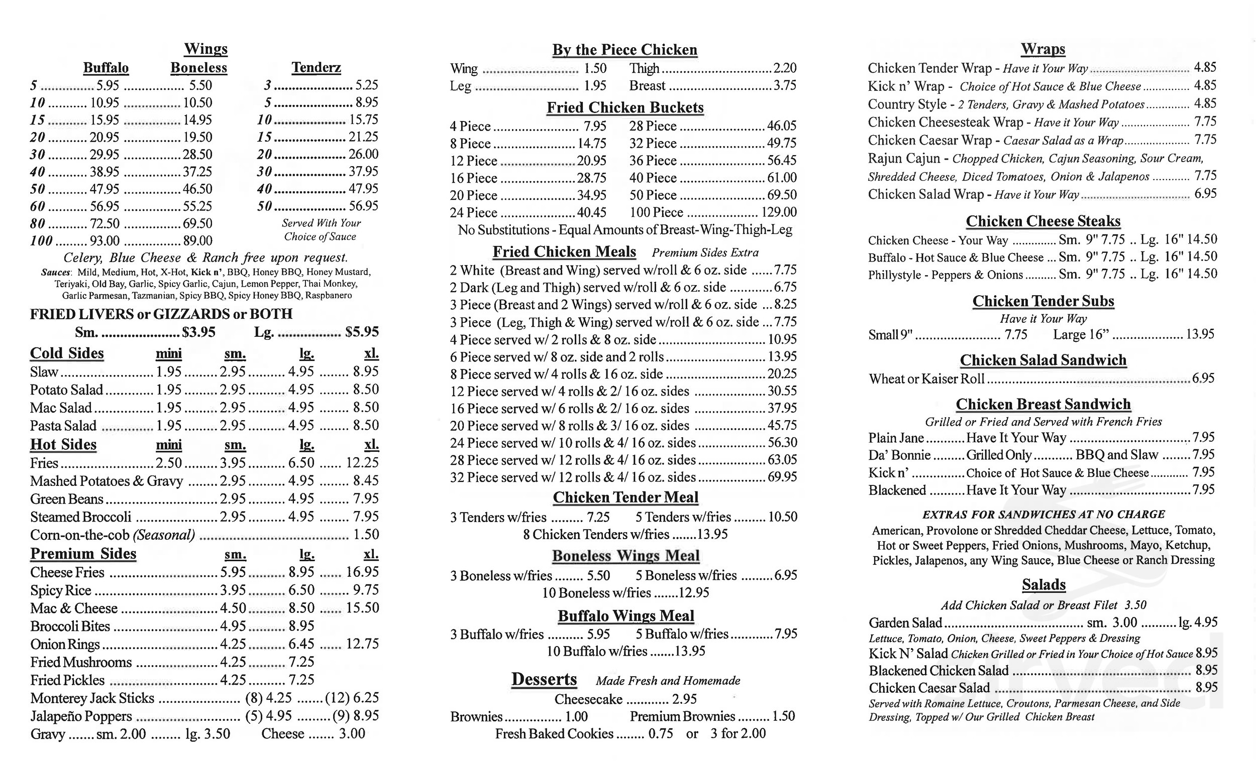 Kick n' Chicken menu in Lewes, Delaware, USA