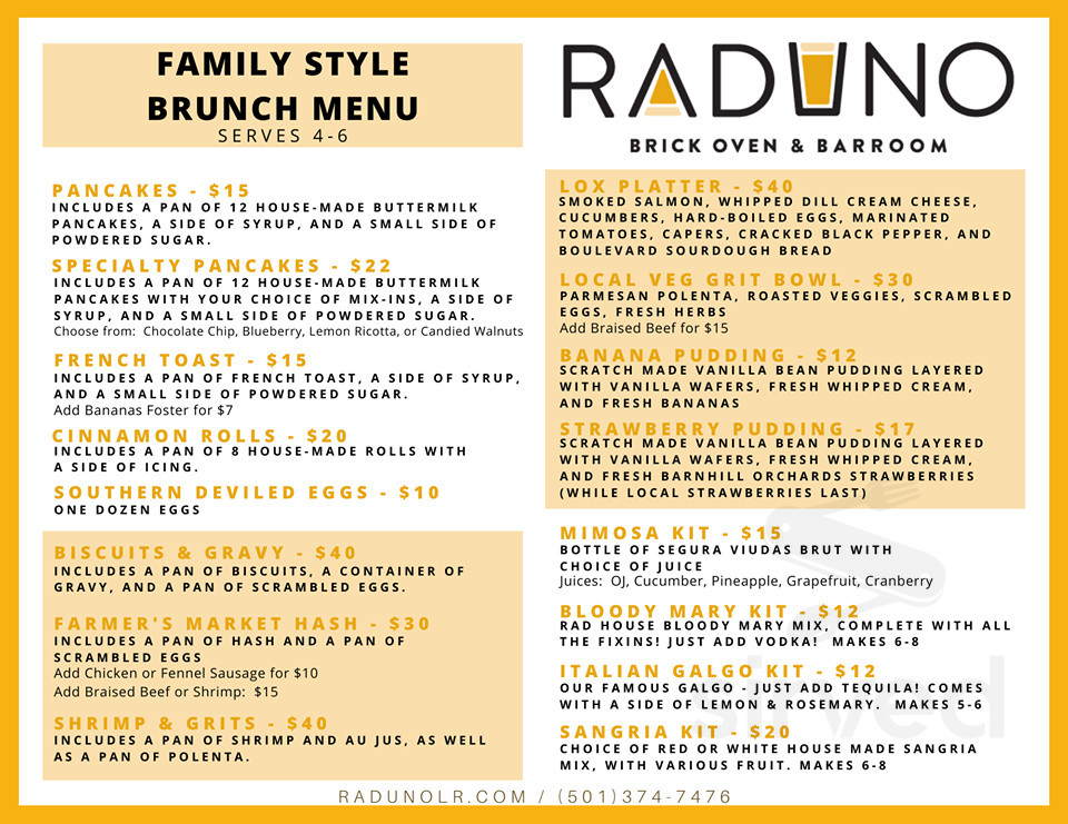 Raduno | Brick Oven & Barroom menu in Little Rock, Arkansas, USA