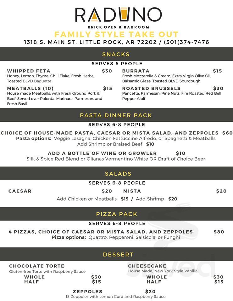 Raduno | Brick Oven & Barroom menus in Little Rock, Arkansas, United States