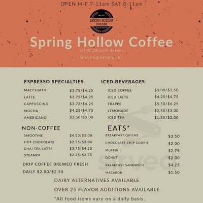 Spring Hollow Coffee menu in Bowling Green, Missouri, USA