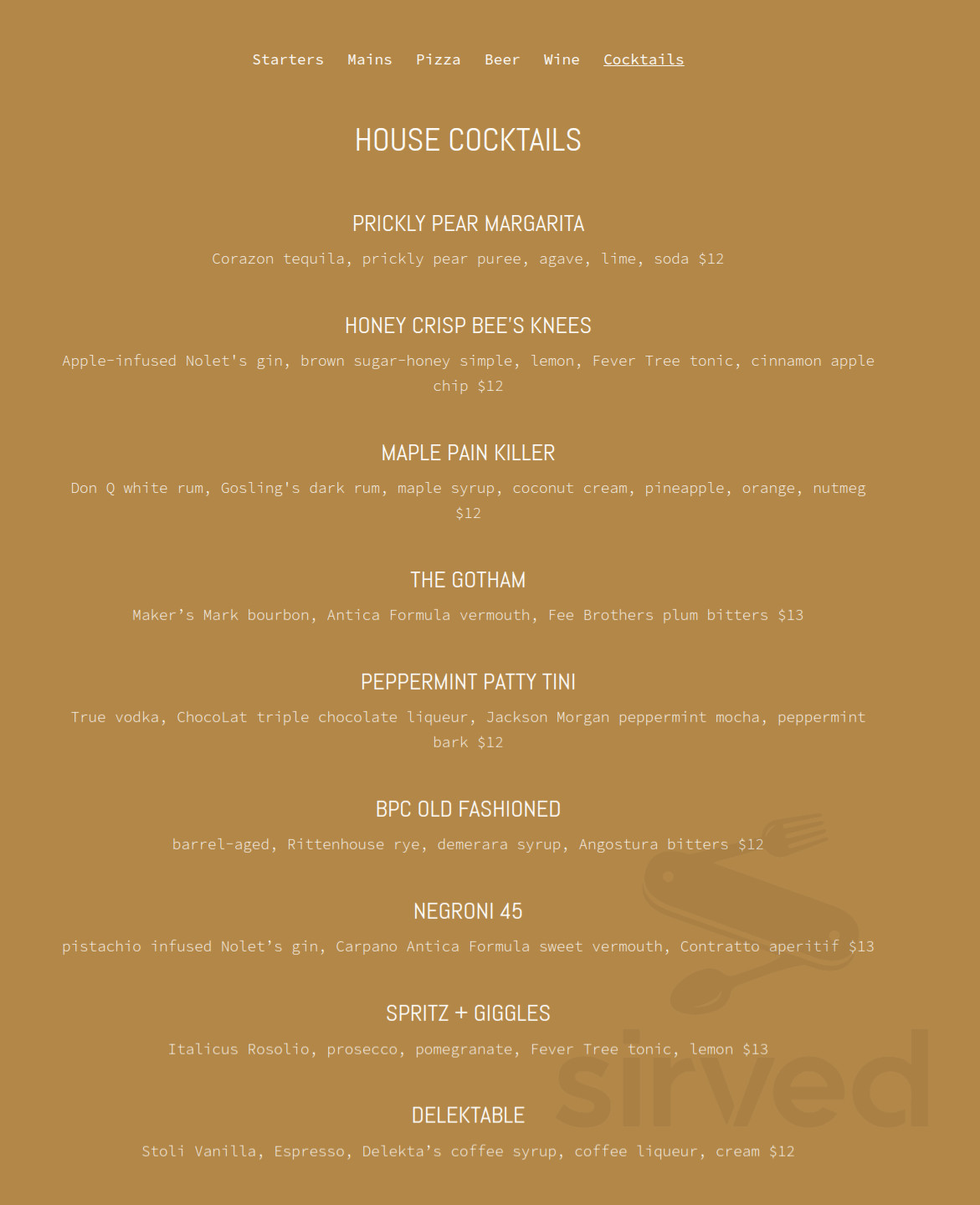 Brick Pizza Co. menu in Bristol, Rhode Island, USA