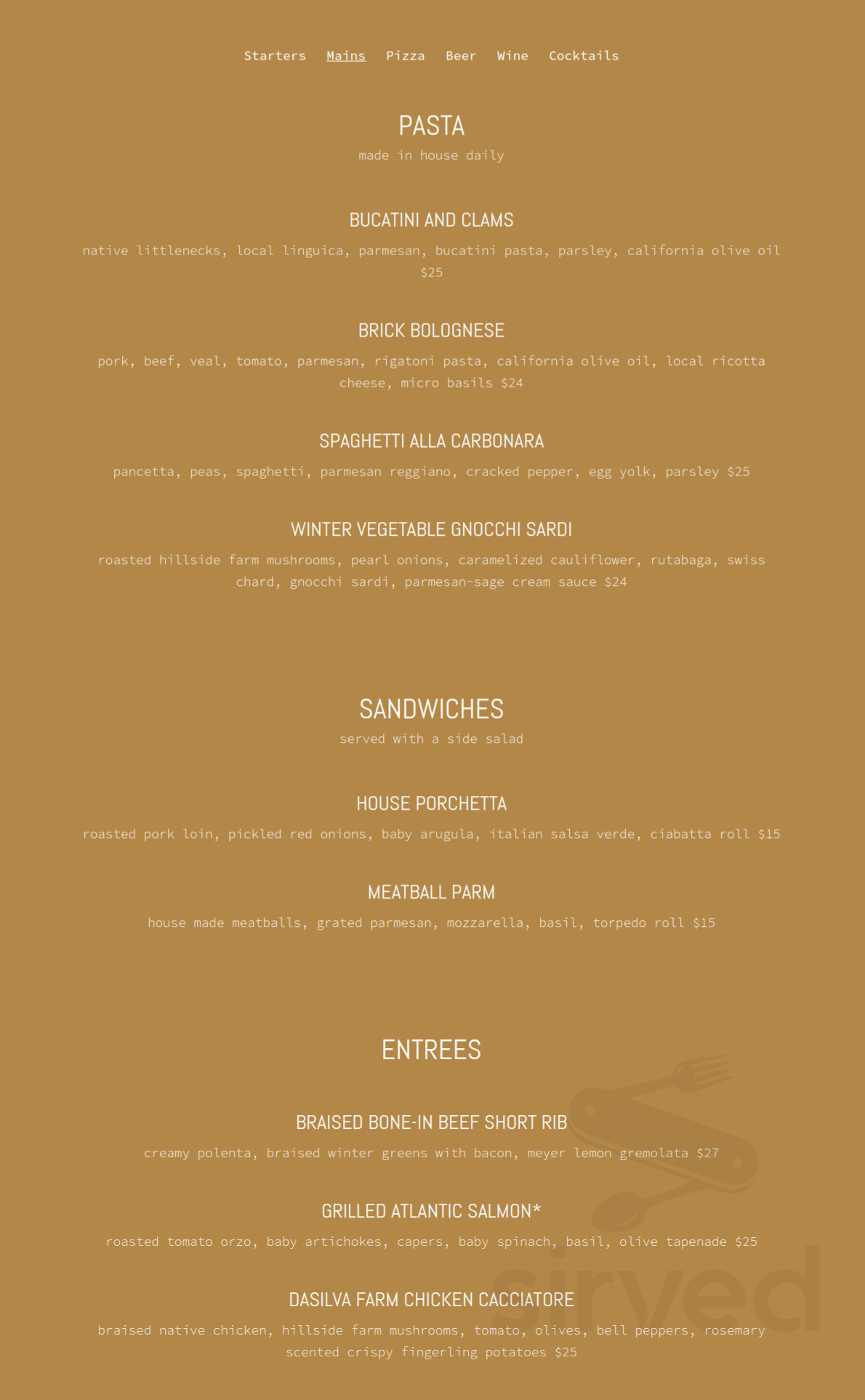 Menu - Bristol RI's Brick Pizza Co. | Sirved