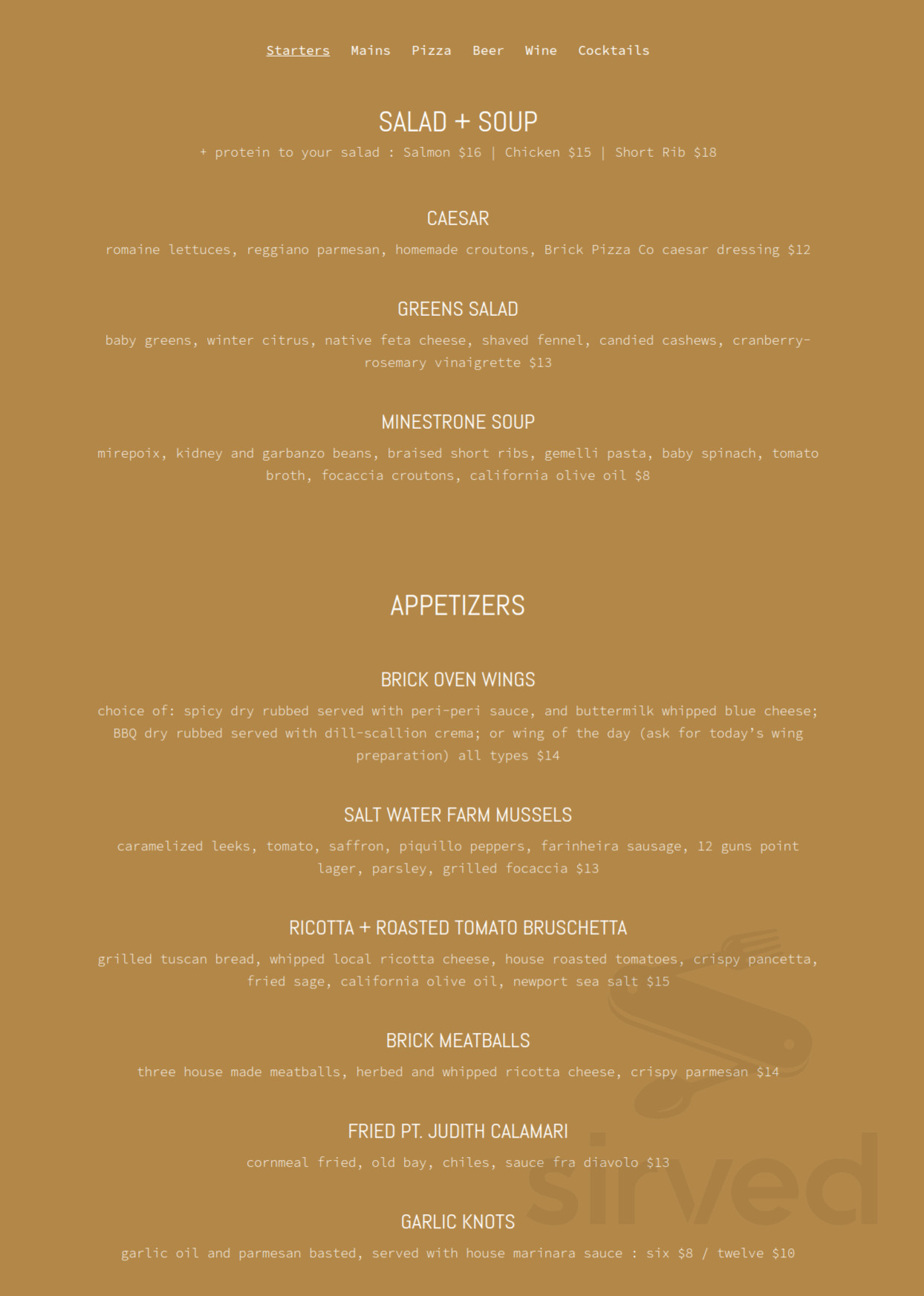 Menu - Bristol RI's Brick Pizza Co. | Sirved