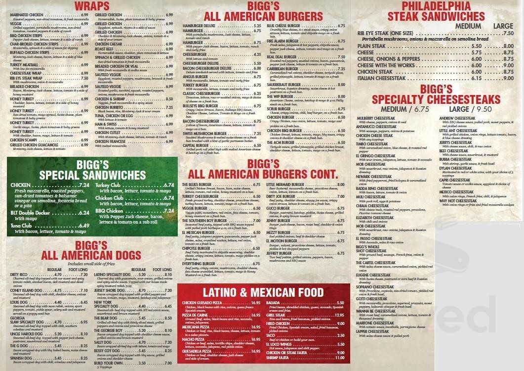 Bigg's Pizza and Pasta menu in Perth Amboy, New Jersey, USA