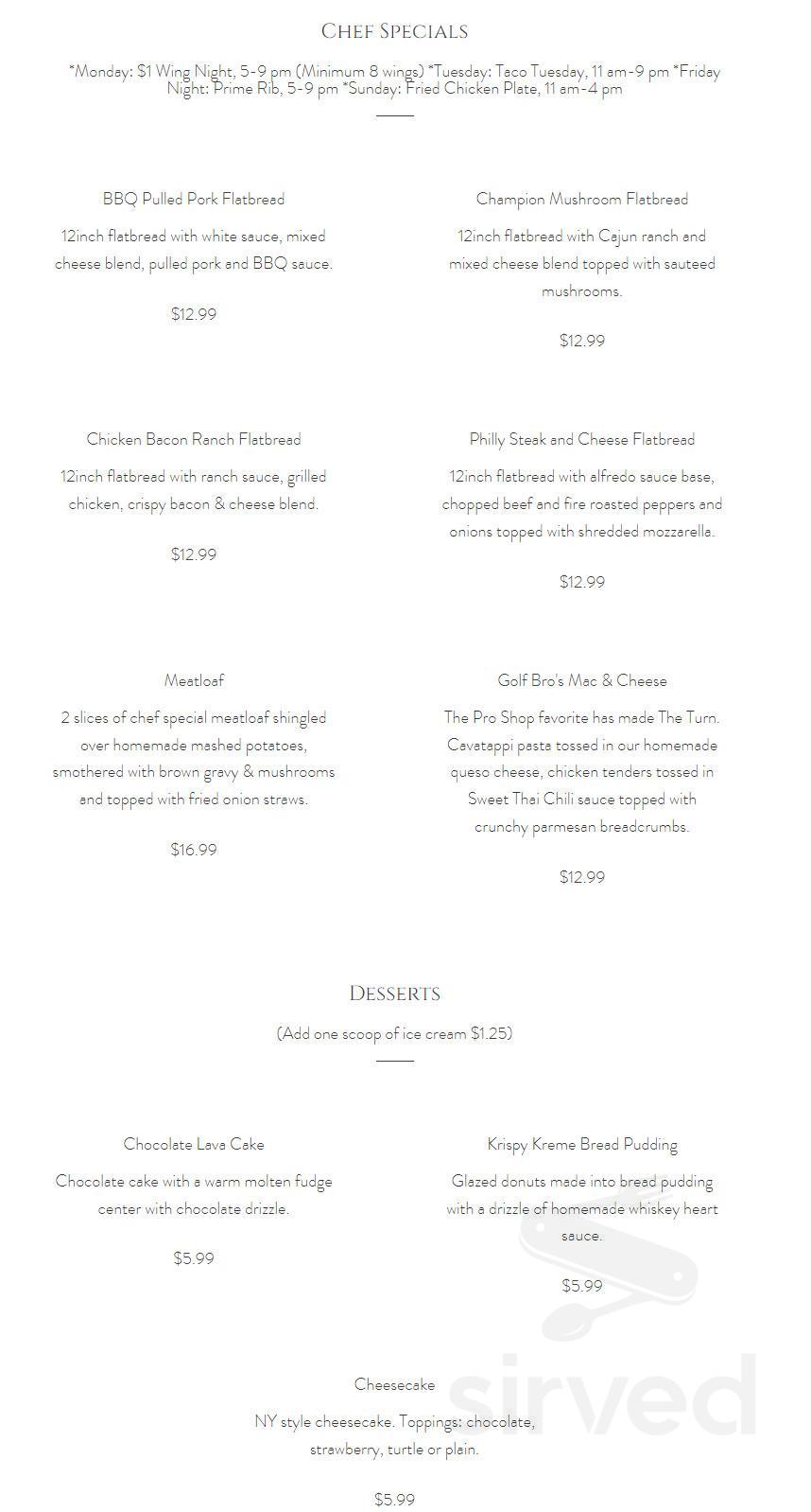 The Turn Restaurant & Lounge menu in Marion, Illinois, USA
