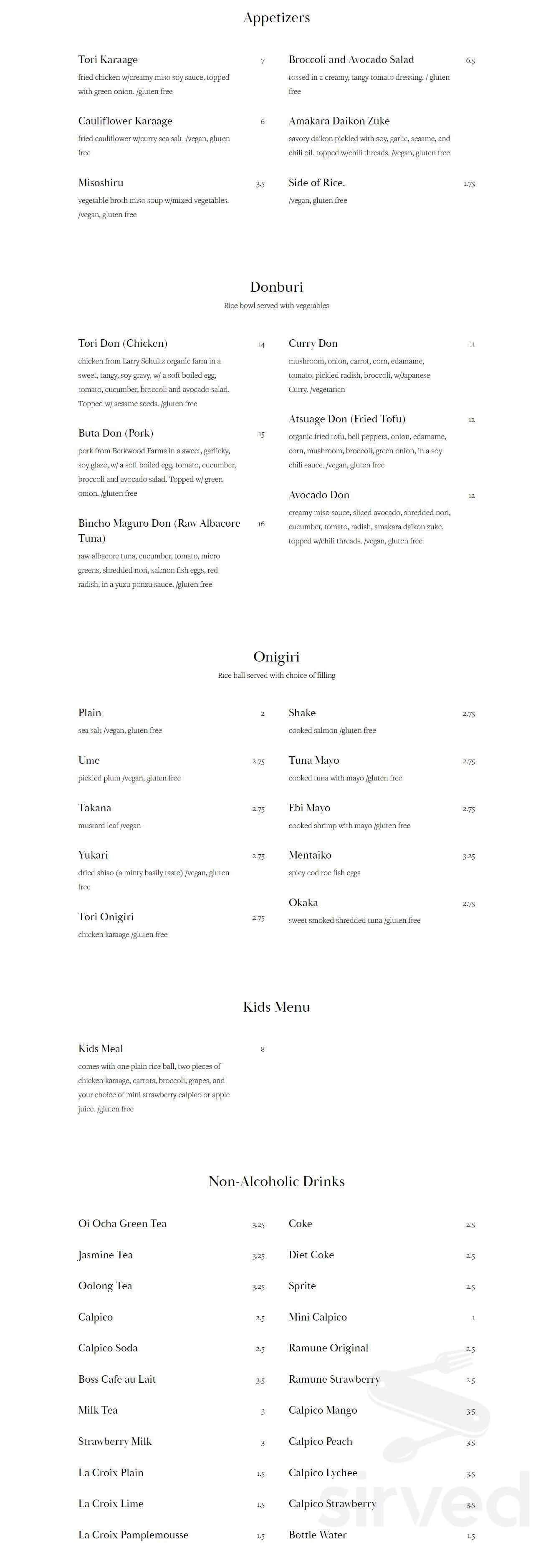 Okome House menu in Minneapolis, Minnesota, USA