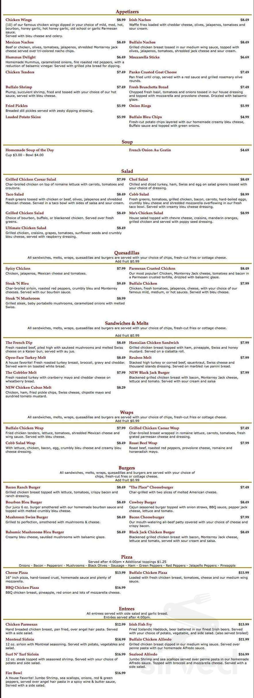 The Place menu in Ogdensburg, New York, USA