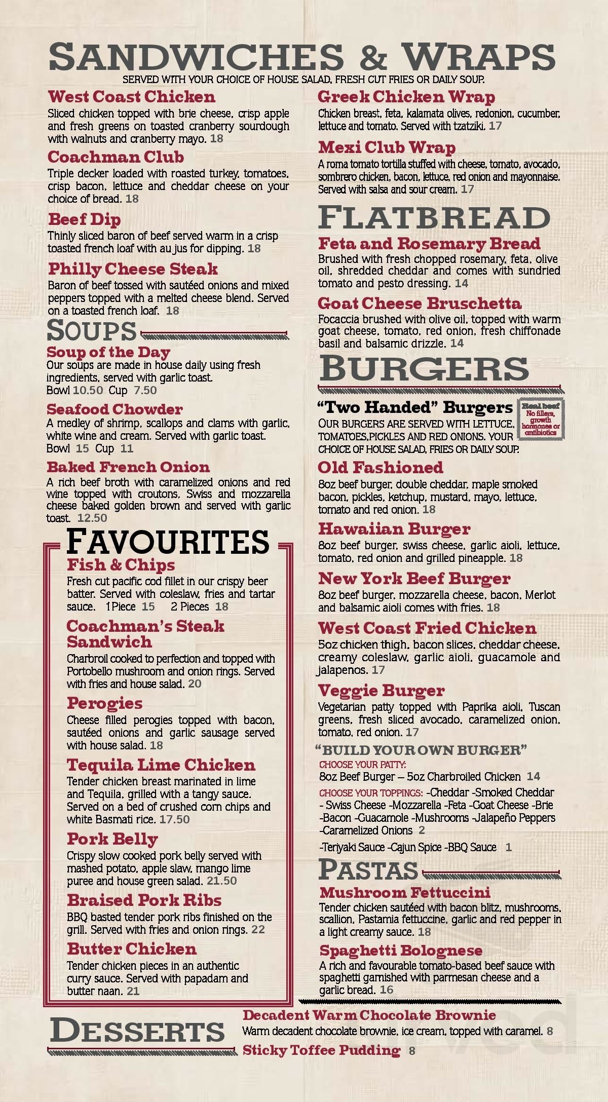 Jolly Coachman Pub & Liquor Store menu in Pitt Meadows, British ...