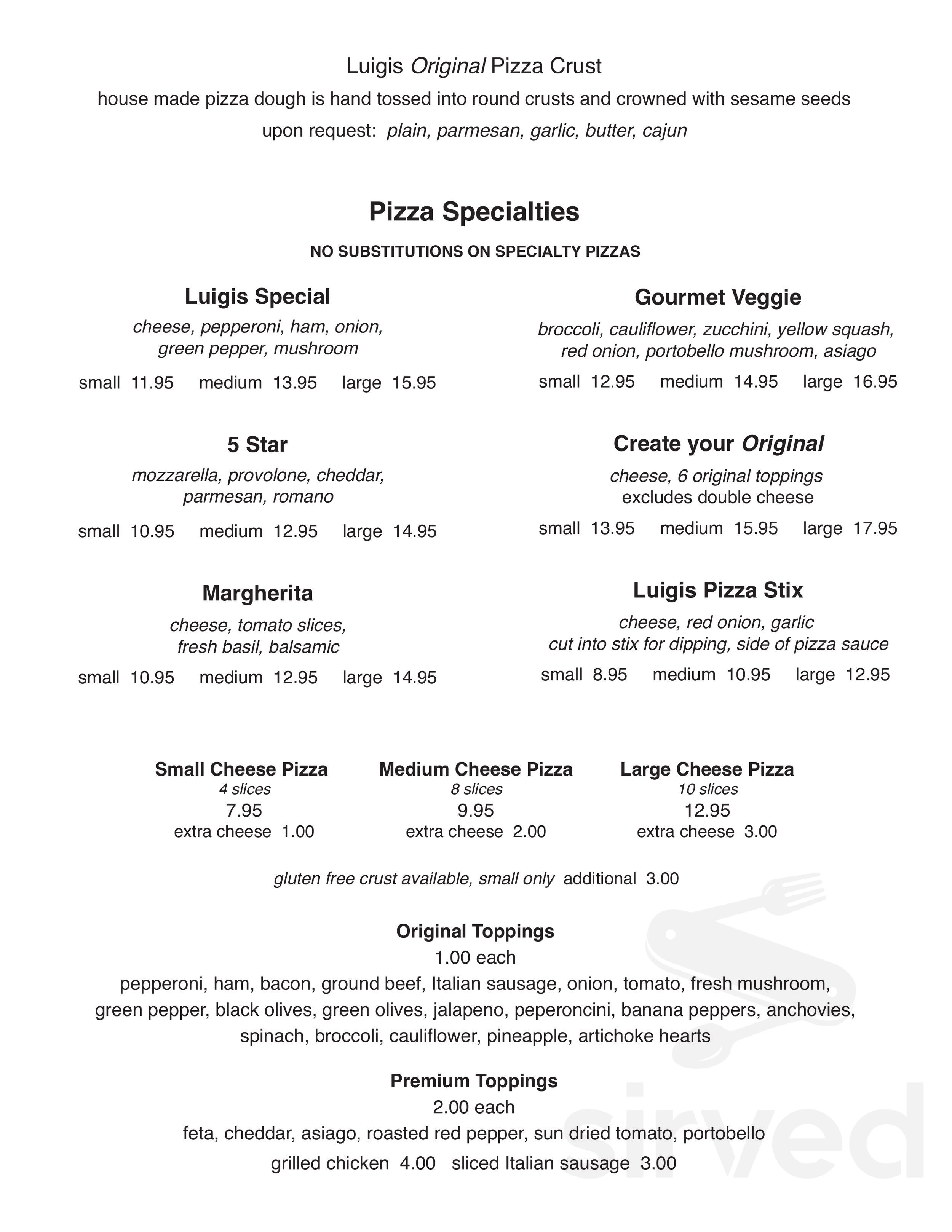 Luigi's Original Restaurant Menu - Harrison Twp, Michigan | Sirved