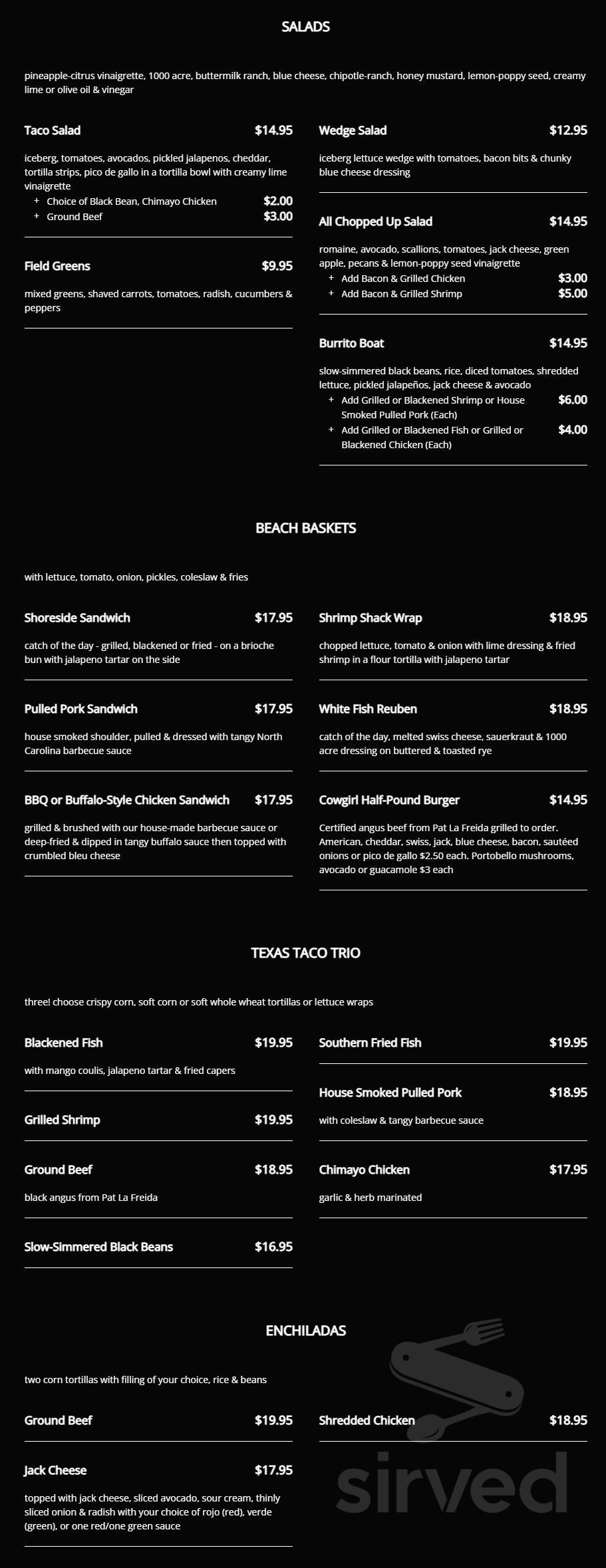 Cowgirl SeaHorse menu in New York, New York, USA