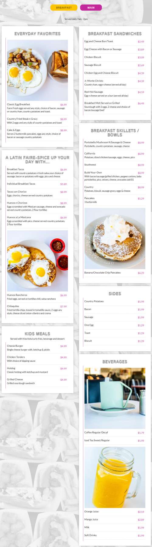 Sean's Shack menu in Raleigh, North Carolina, USA