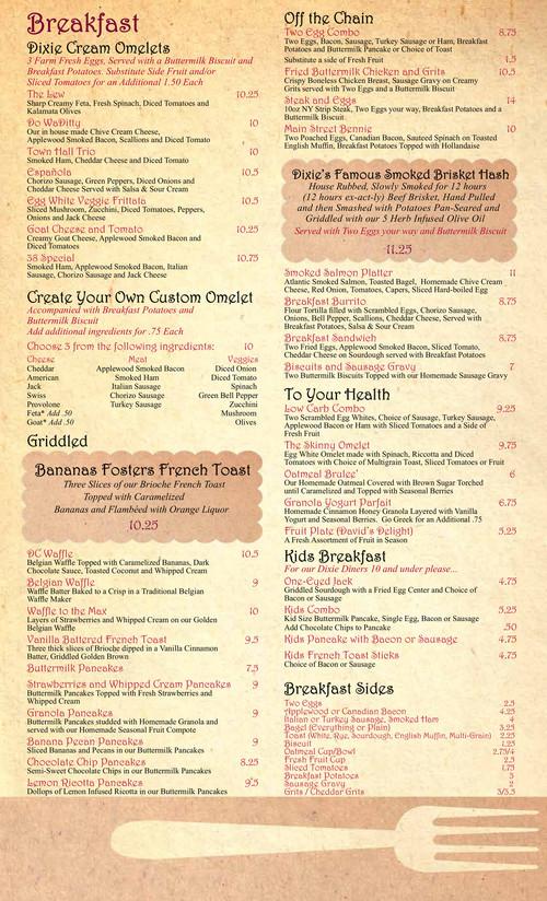 Dixie Cream Cafe menu in Windermere, Florida, USA