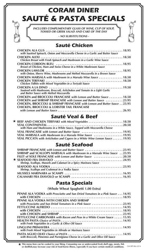 Coram Diner menu in Coram, New York, USA