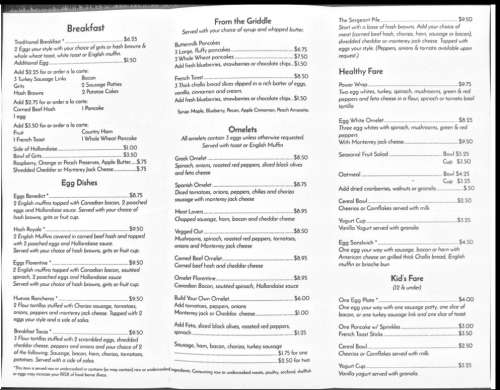 Strickland's menu in Seneca, South Carolina, USA